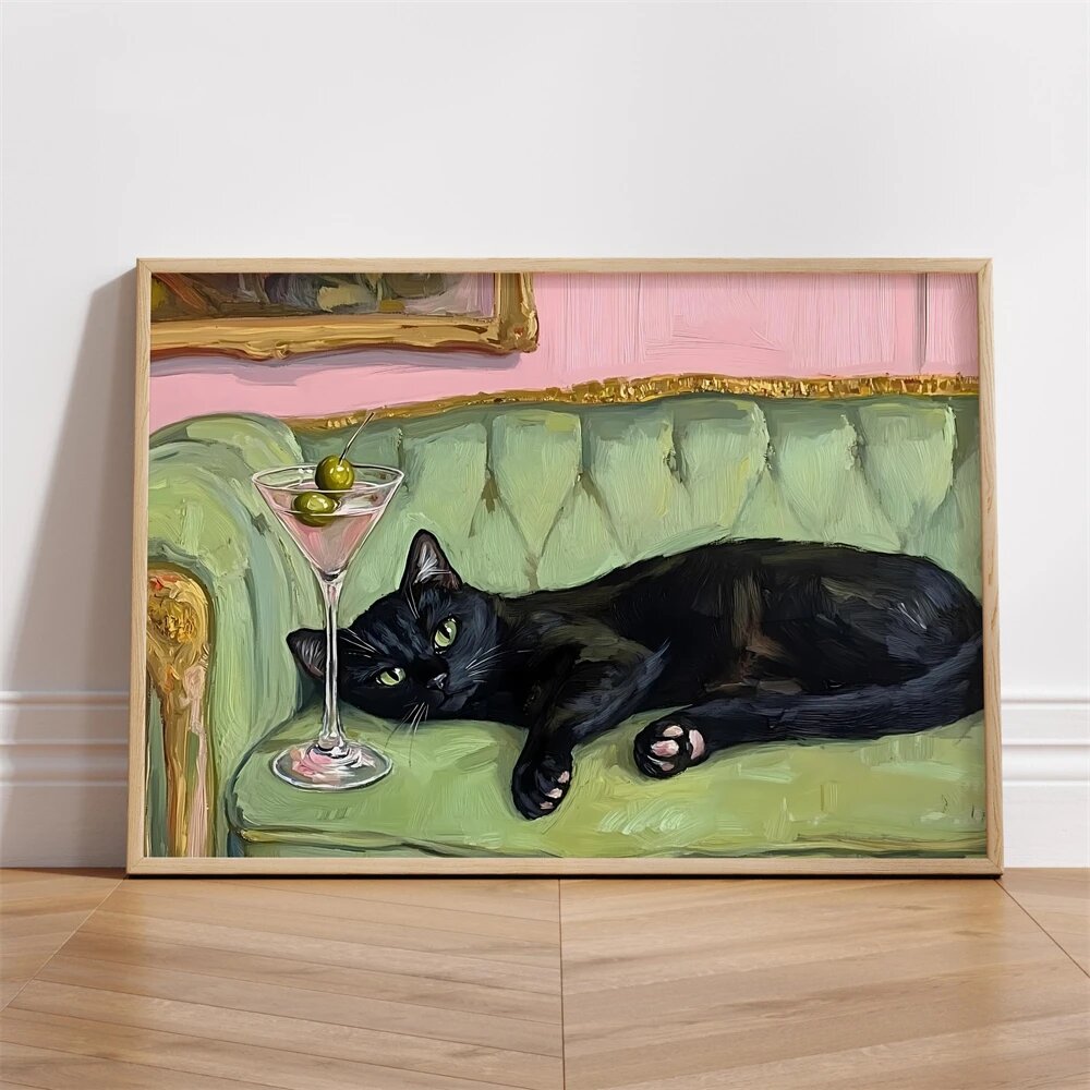 Винтажный постер с черным котом, курящим сигарету, на холсте ZP3051-2, 50X70cm no frame