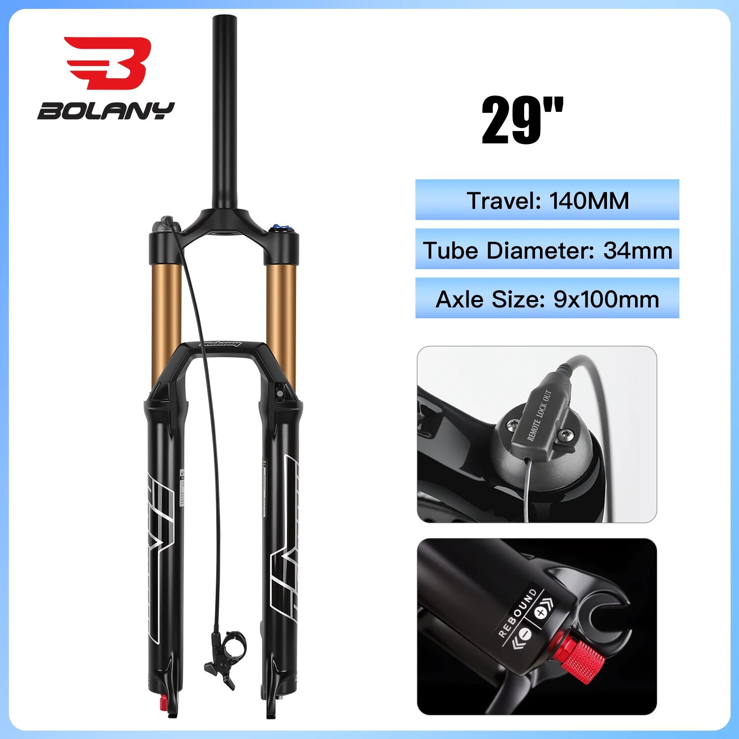 BOLANY MTB Воздушная вилка 120 мм чёрная 29 Remote 140mm G
