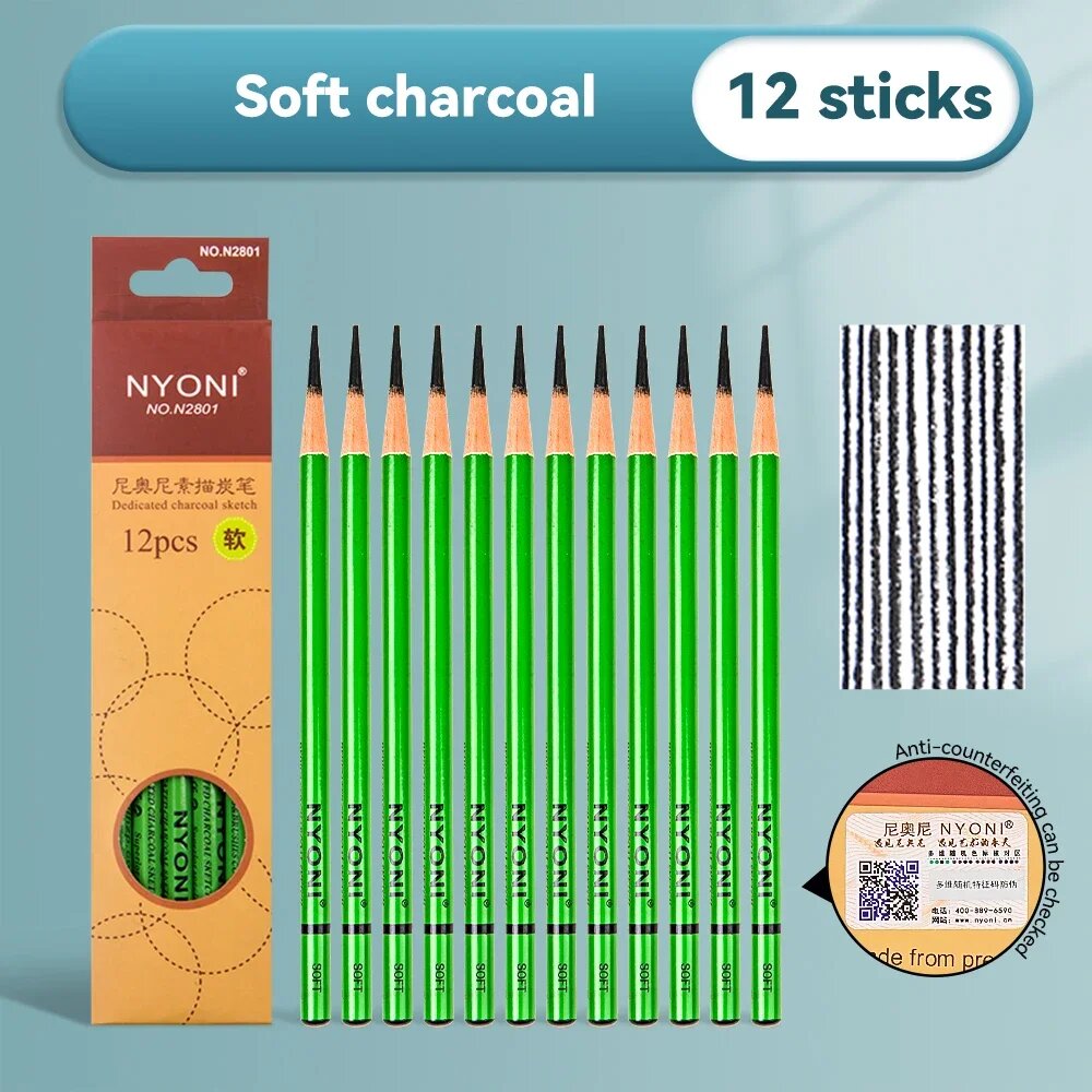 Профессиональные угольные карандаши Borrence для рисования 12Pcs soft