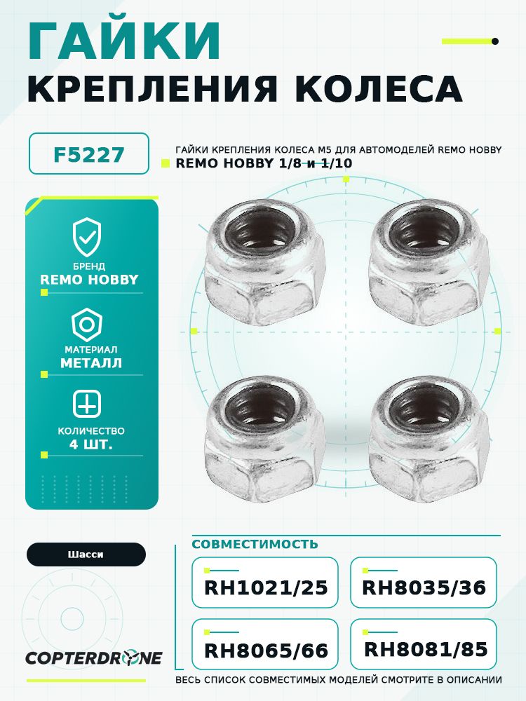 Гайки крепления колеса M5 для Remo Hobby, 4шт. - F5227