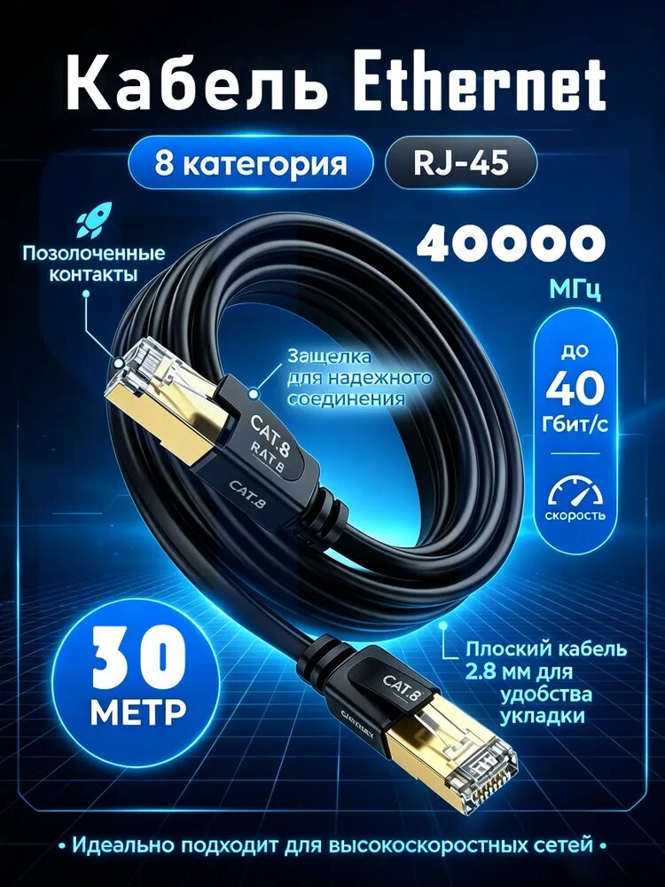 CАТ.8 30 метров Lan кабель для интернета ethernet HIGH speed 40 Гбит/с бел