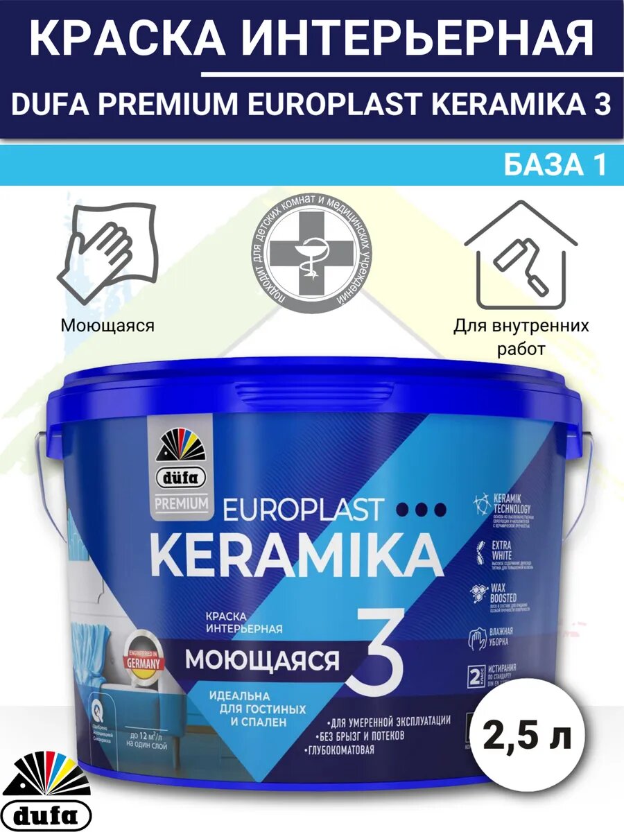 Краска DUFA Keramika 3 белая 2,5 л интерьерная Europlast