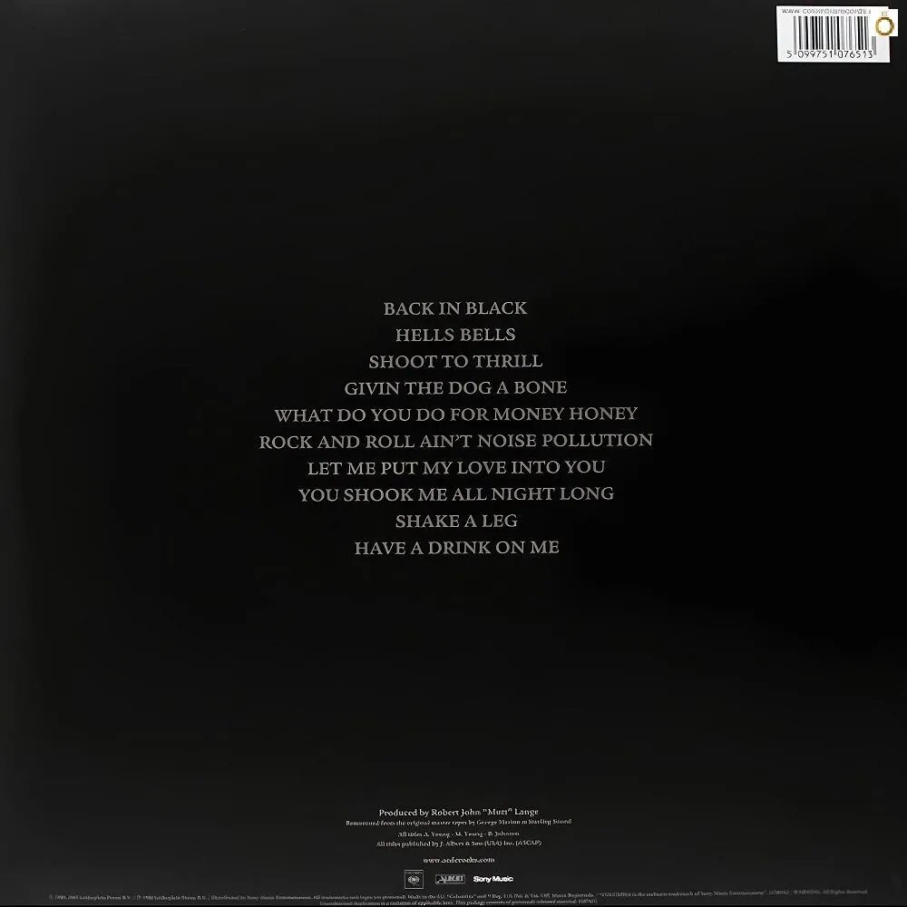 Виниловая пластинка AC/DC "Back in Black" (EU, 2021, Columbia) 1xLP, EU