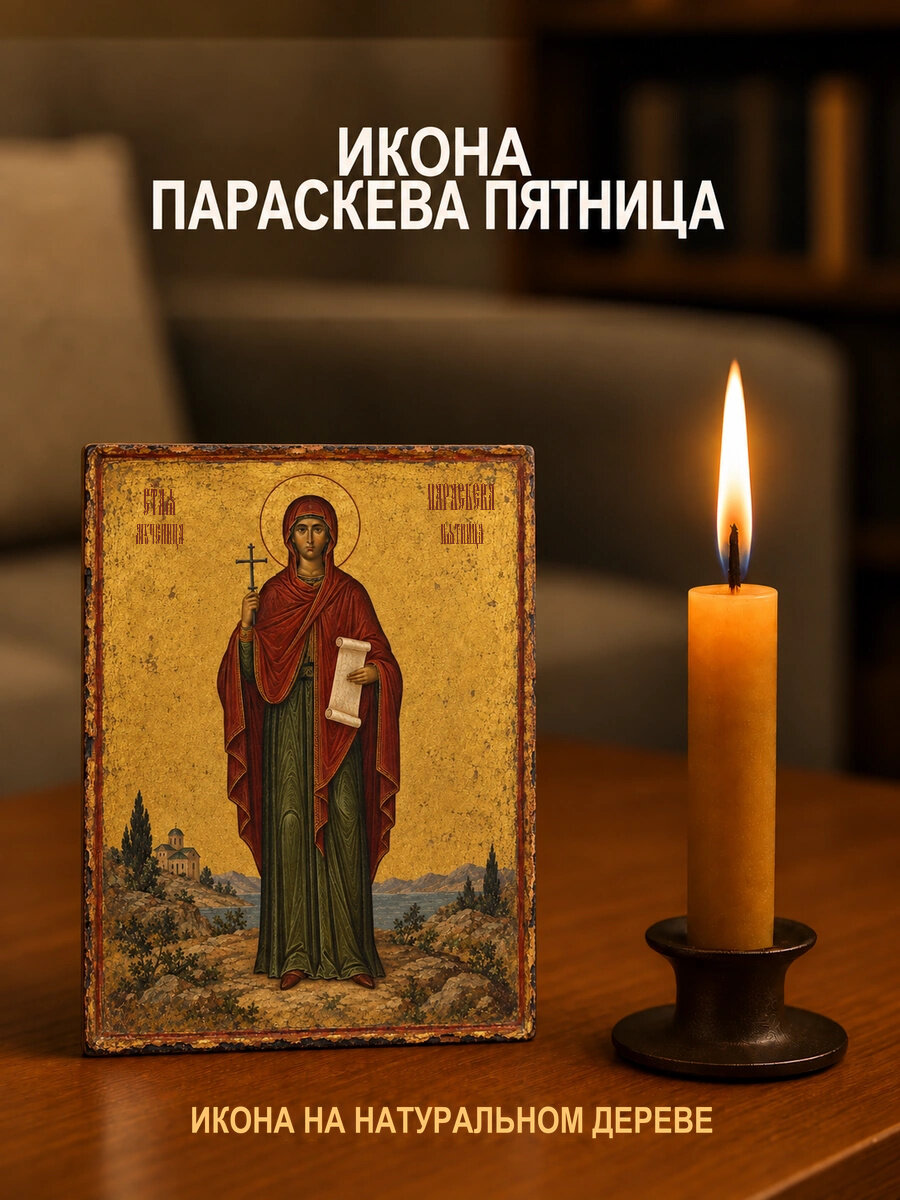 Икона «Параскева Пятница» на натуральном дереве, 10×12 см, состаренное исполнение