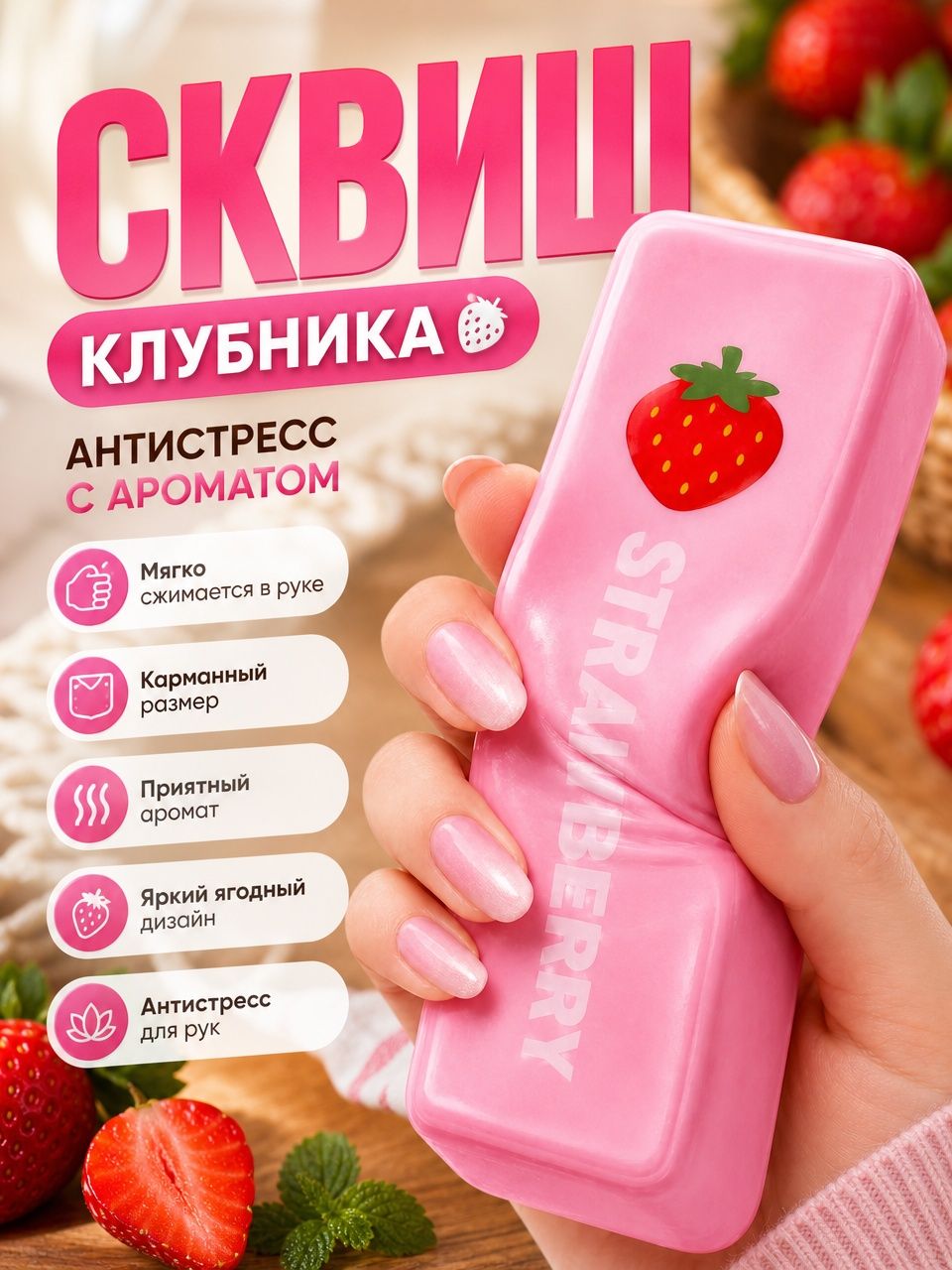 Сквиш антистресс масло клубничное, игрушка мялка для рук