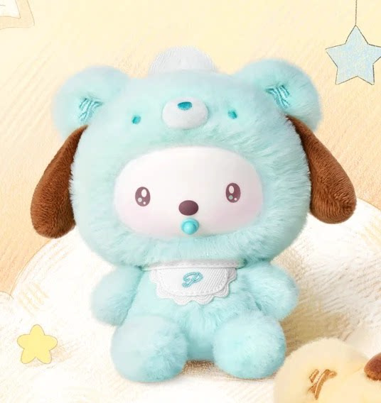 Зеленый Почкако серия Little Bear Planet Sanrio из резинового плюша, коробка открыта, но не развернута