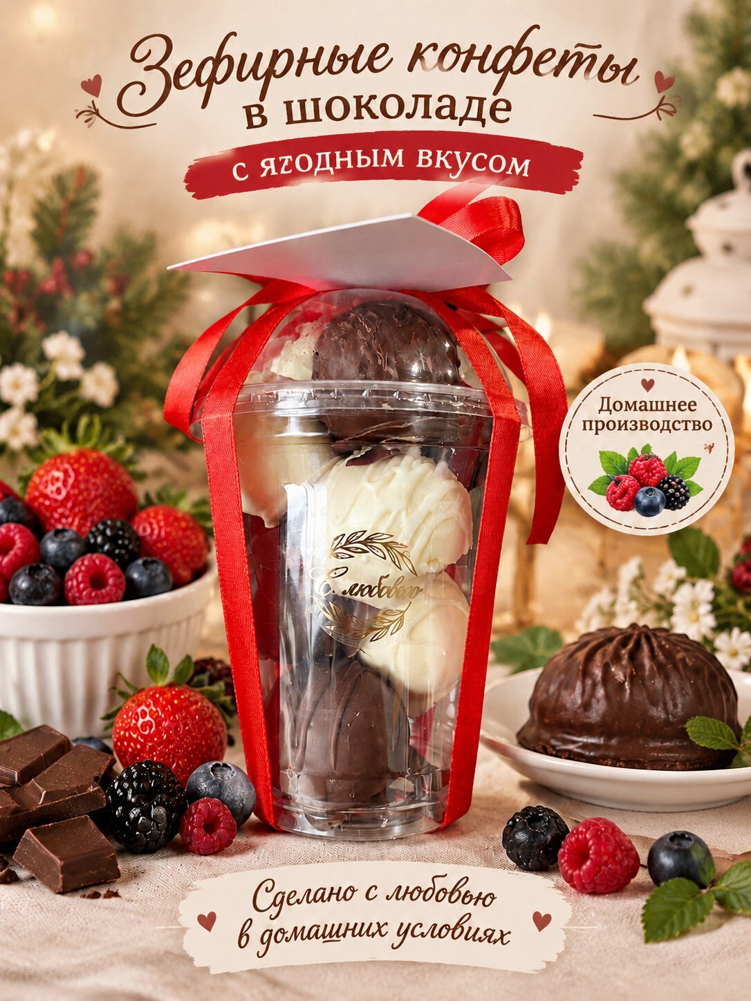 Зефирные конфеты с ягодным вкусом. Зефир в шоколаде подарок