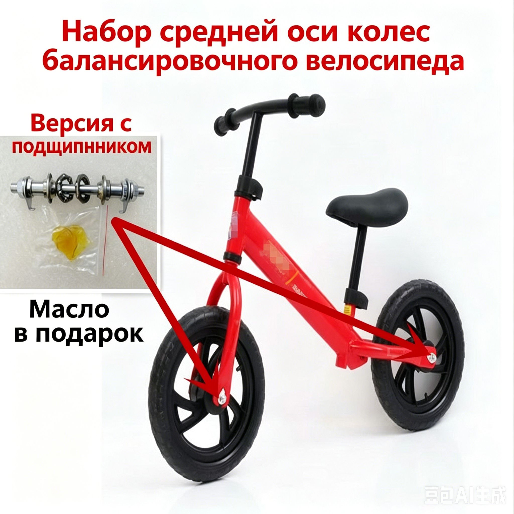 Комплект оси колеса беговела с шариковыми обоймами, смазка в подарок