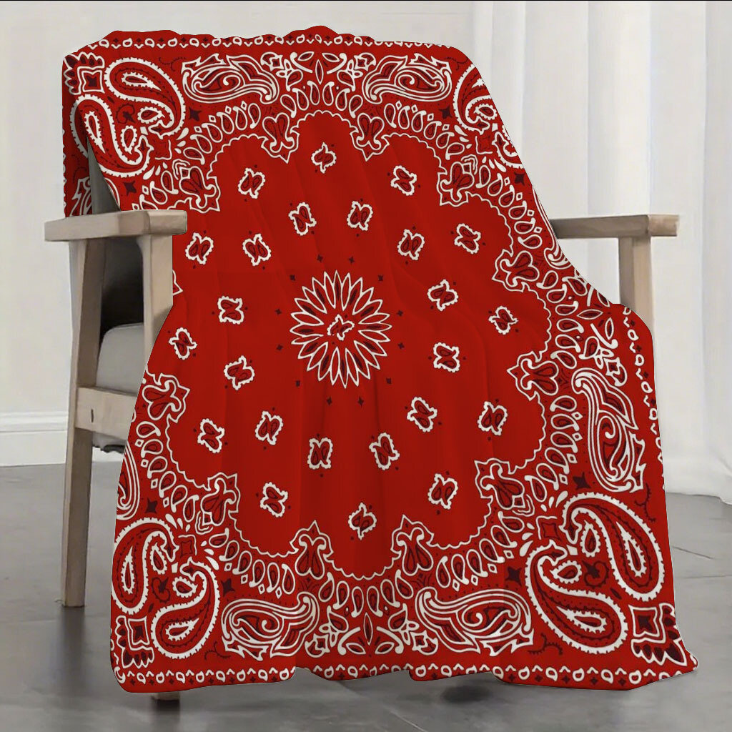 Флисовый плед с узором пейсли, красный, 130х150 см
