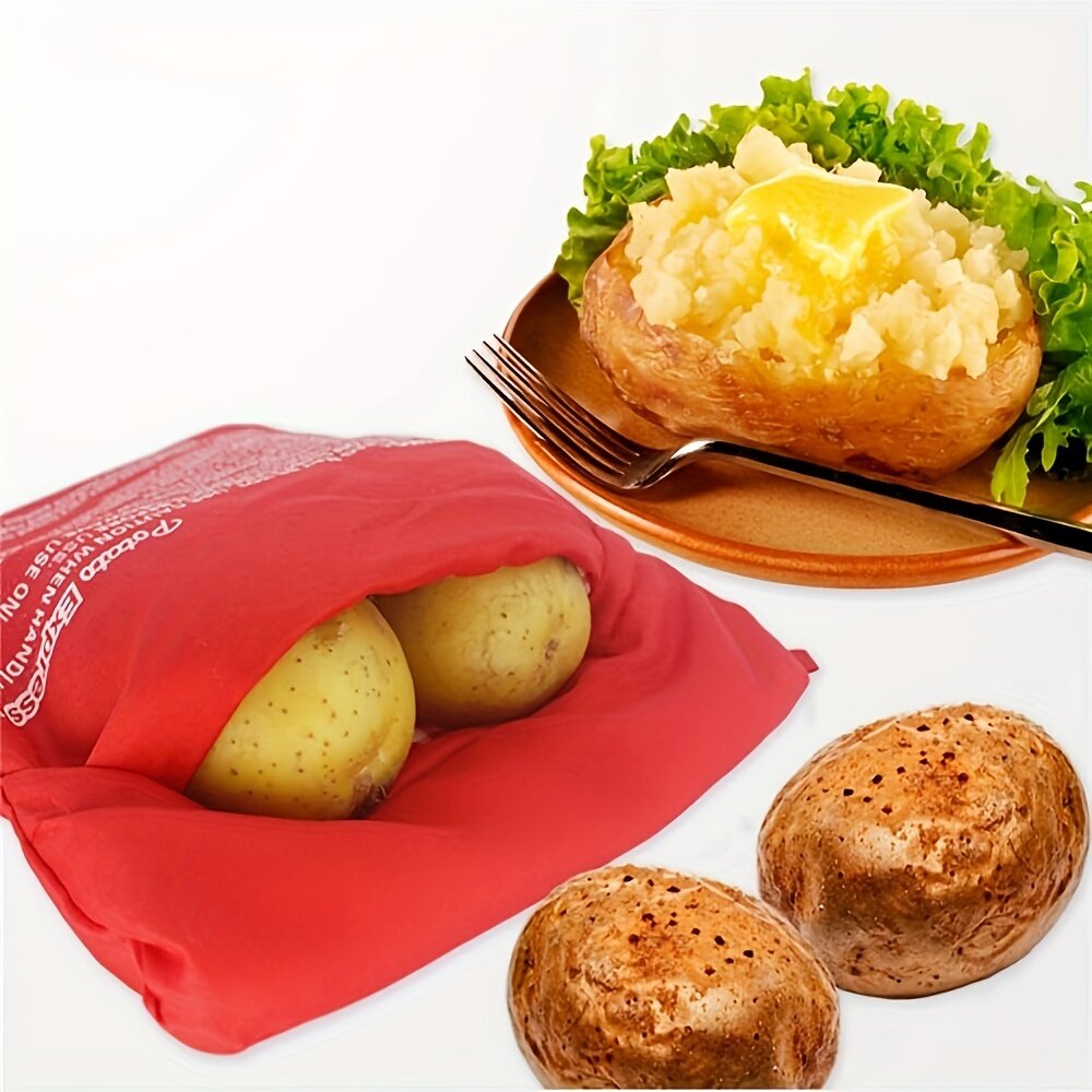 Большой многоразовый мешок для приготовления картофеля, батата и кукурузы в микроволновой печи, многослойный, красный