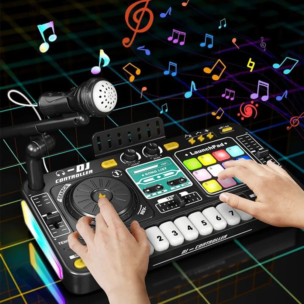 Детский DJ-контроллер, белый музыкальный микшер для ди-джеев с эффектами скретч и вращающимся проигрывателем — фото 1