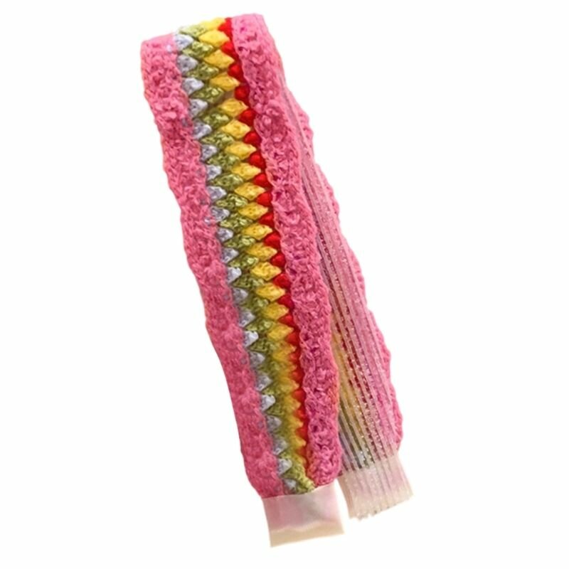 (1 шт.) Вязаная повязка на голову для взрослых на липучке - розовое радужное плетение