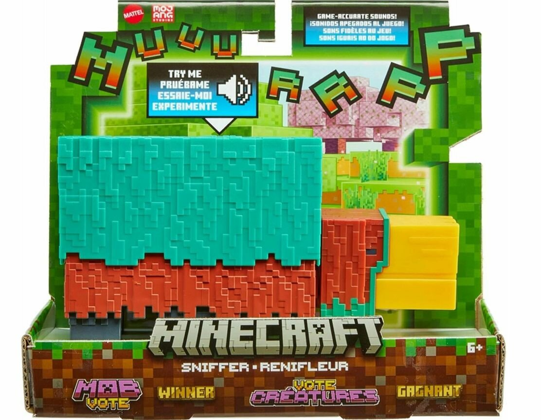 Фигурка Minecraft Mattel HXM85 Нюхлер со звуком интерактивная игрушка Майнкрафт, пиксельный персонаж, подарок детям