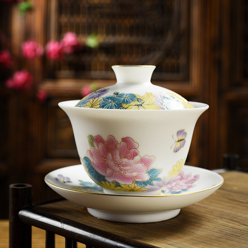 Премиум белый фарфоровый чайник с цветочным узором для традиционной чайной церемонии Гонфу, включает крышку и блюдце
