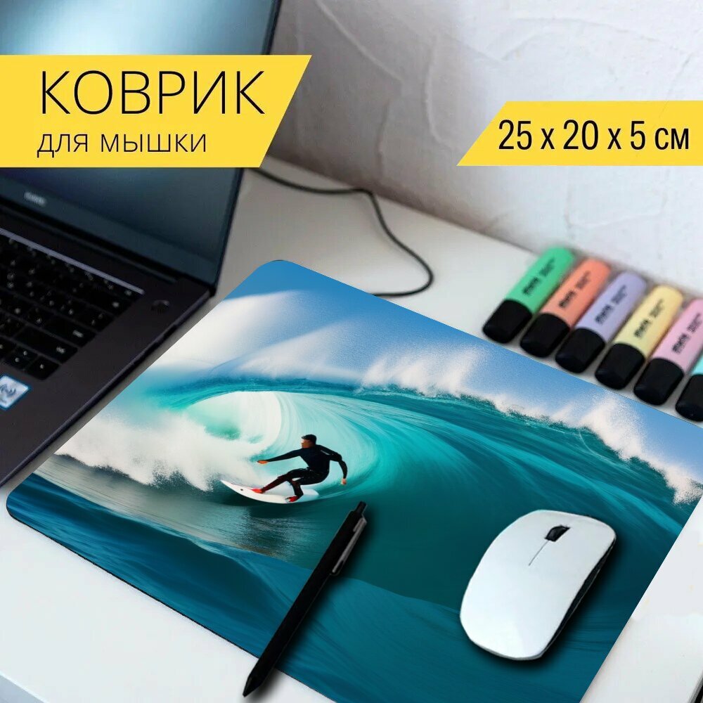 Коврик для мыши с принтом "Серфинг на волнах" 25x20см.