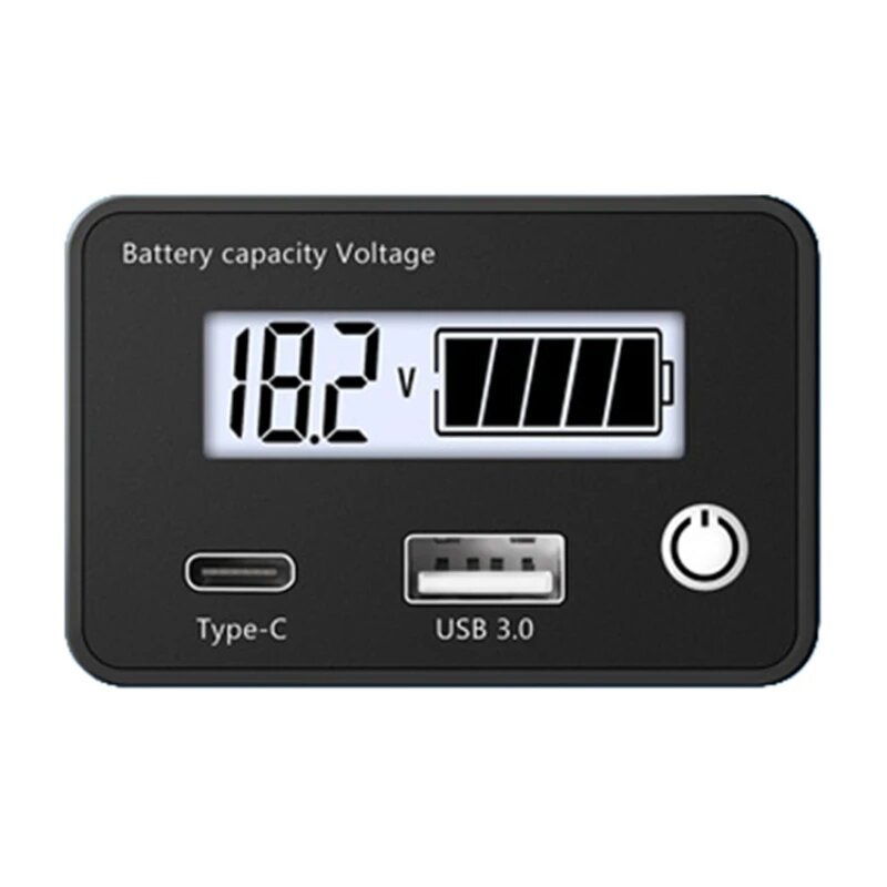 Вольтметр цифровой 18.2V с USB Type-C и USB 3.0, белый