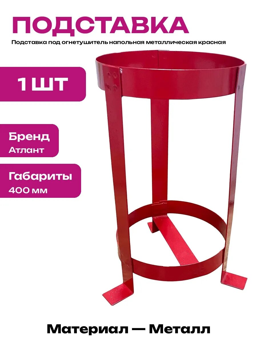Подставка для огнетушителя из металла красная 180х180х400 мм