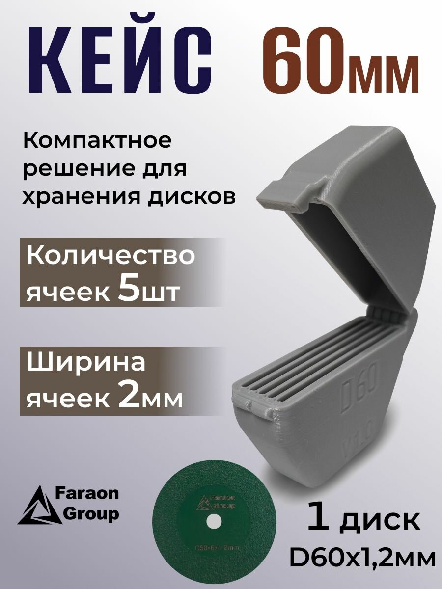 Кейс 60 пластиковый +1 алмазный диск Д-60мм, толщина 1,2мм