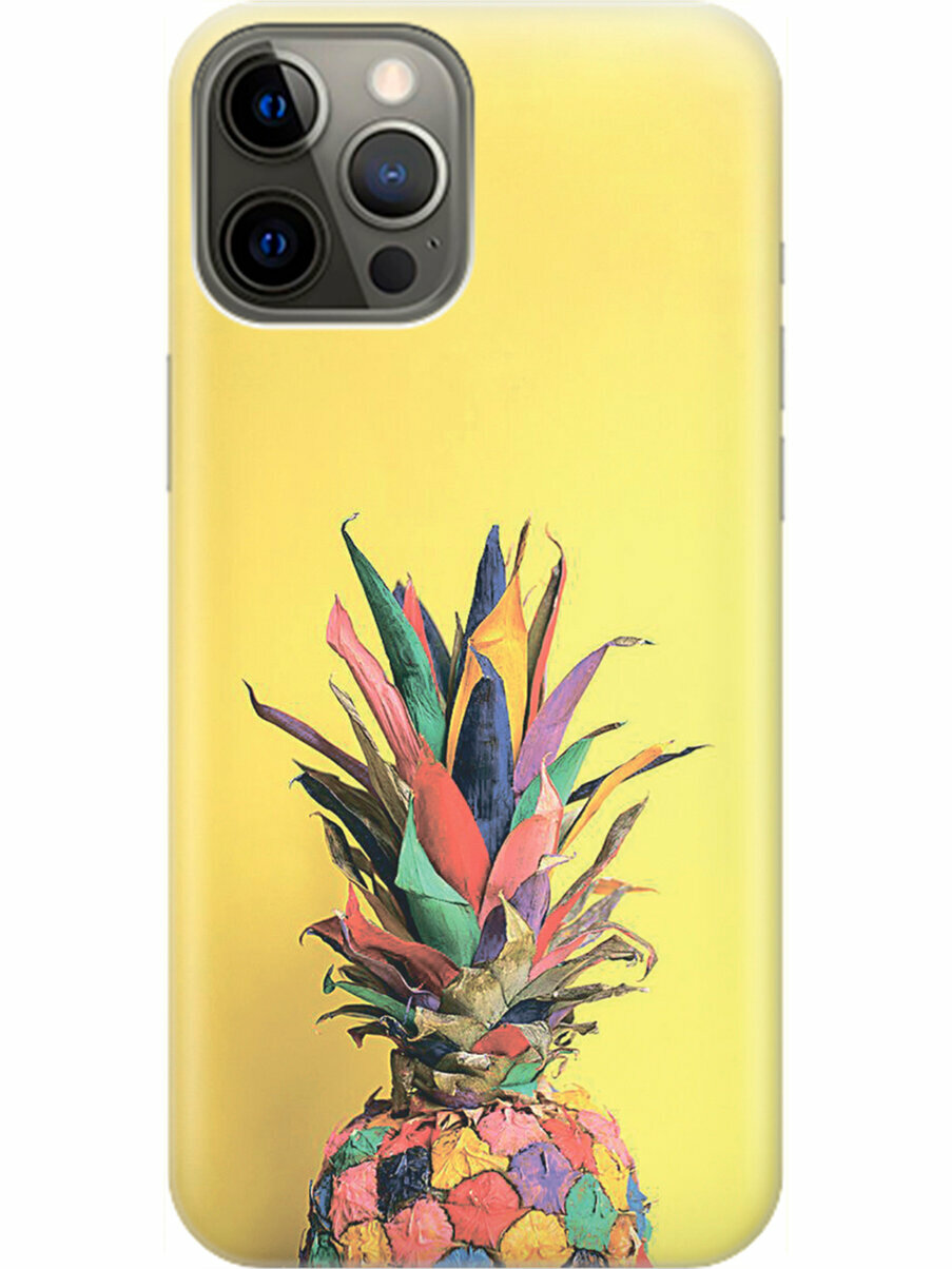 Силиконовый чехол на Apple iPhone 12 Pro Max / Эпл Айфон 12 Про Макс с рисунком "Ананас на желтом"
