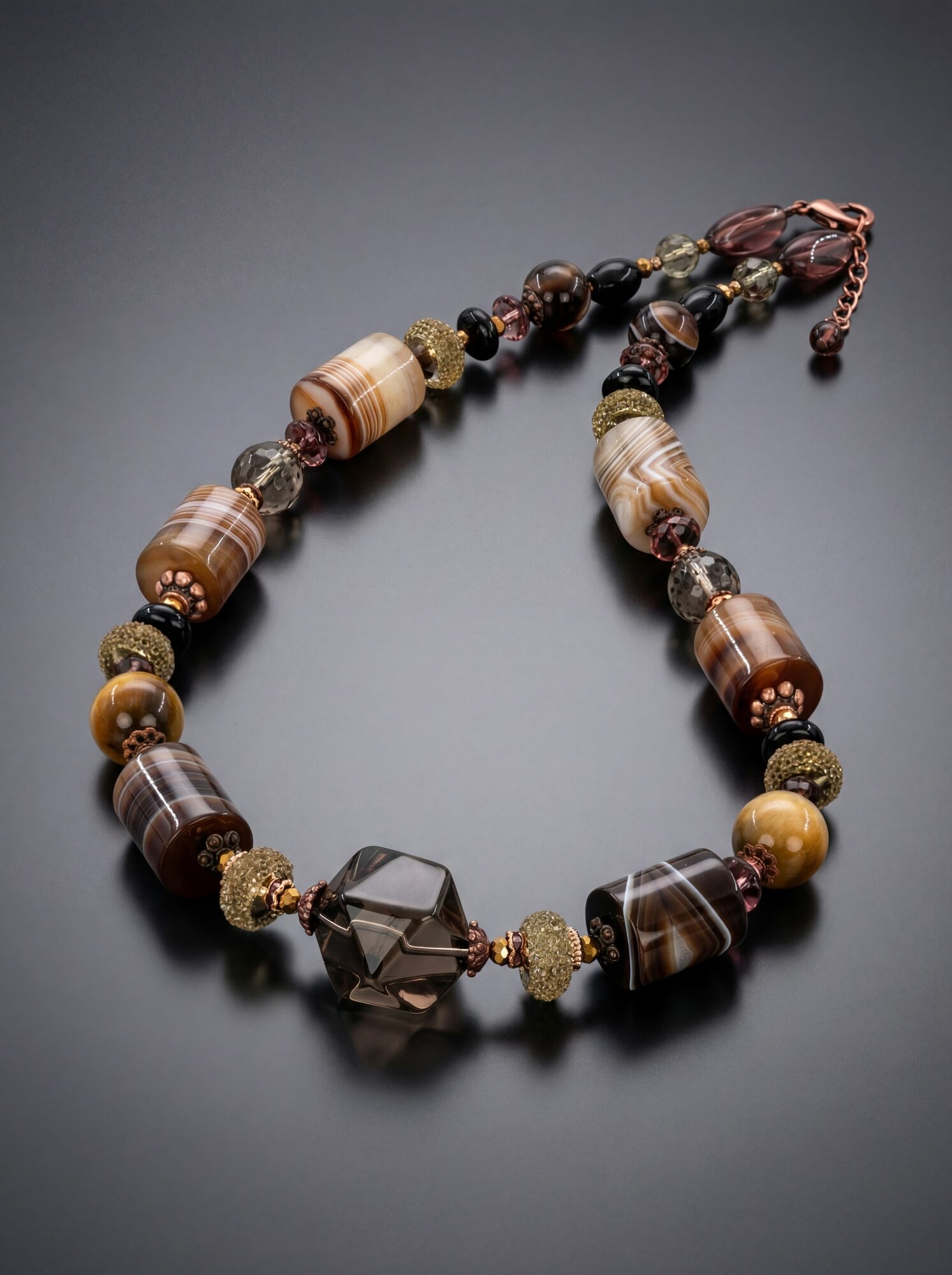 Бусы, агат, тигровый глаз