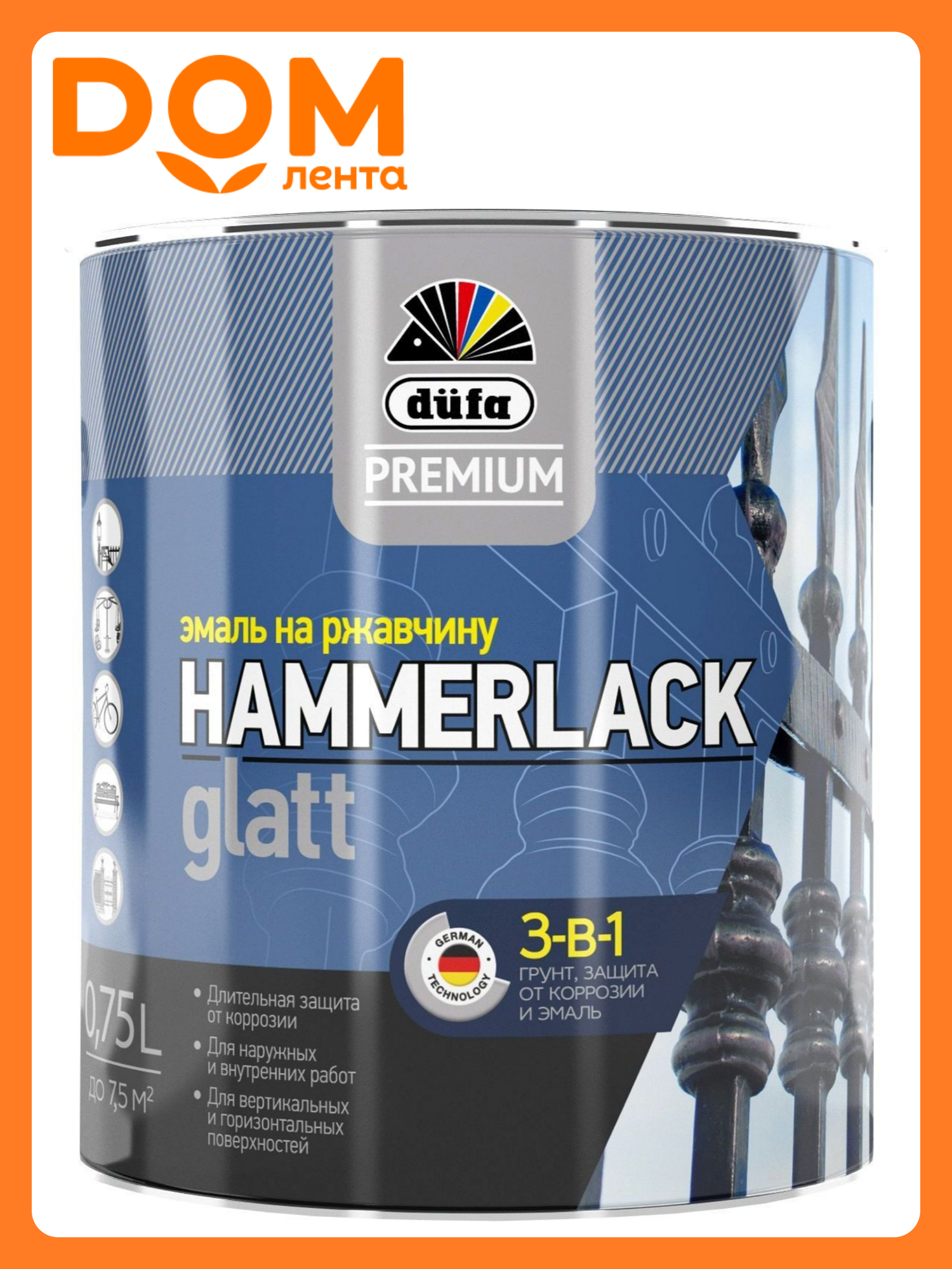 Эмаль по ржавчине DUFA PREMIUM HAMMERLACK 3В1 белая 0,75 л