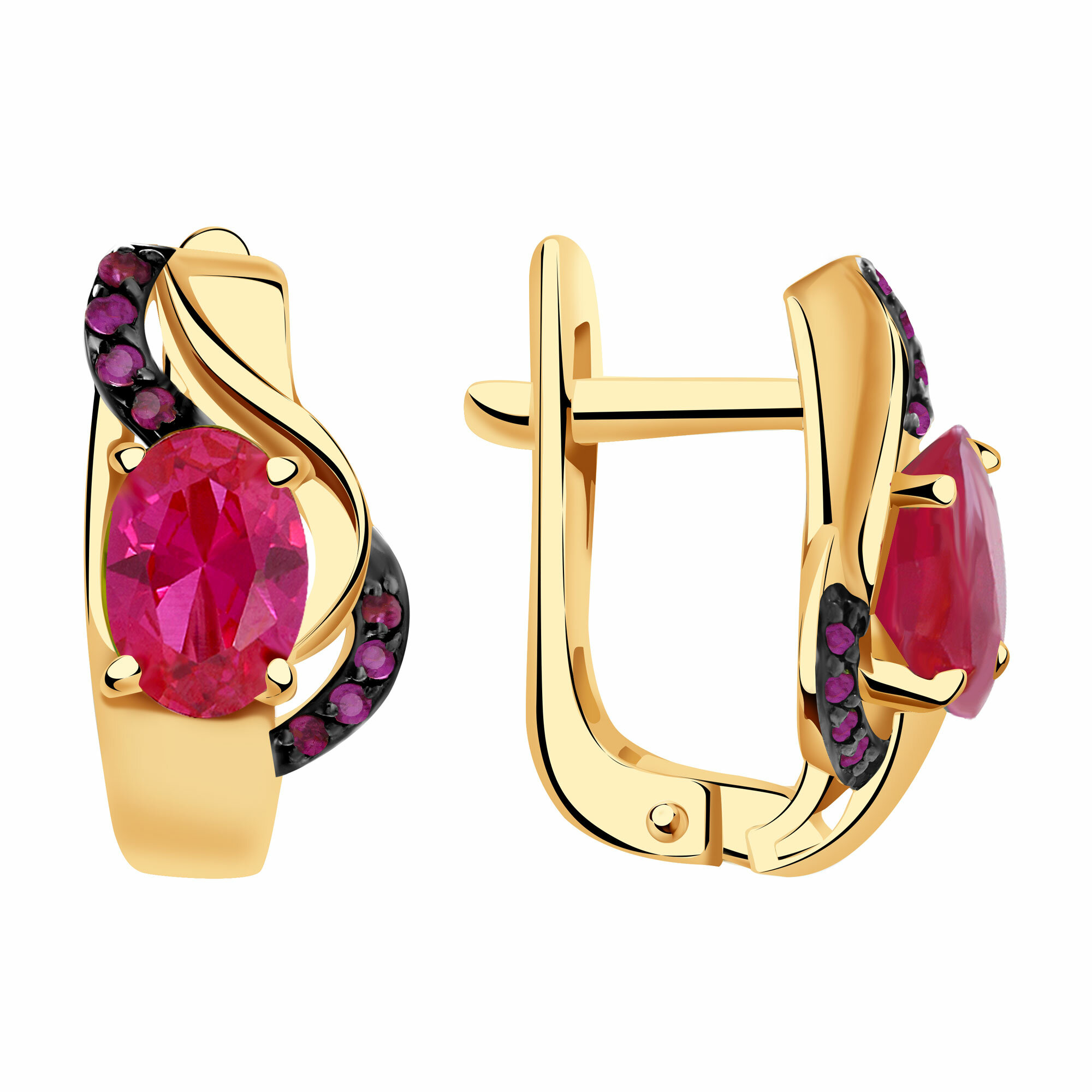 Серьги, красное золото, 585 проба, фианит, корунд