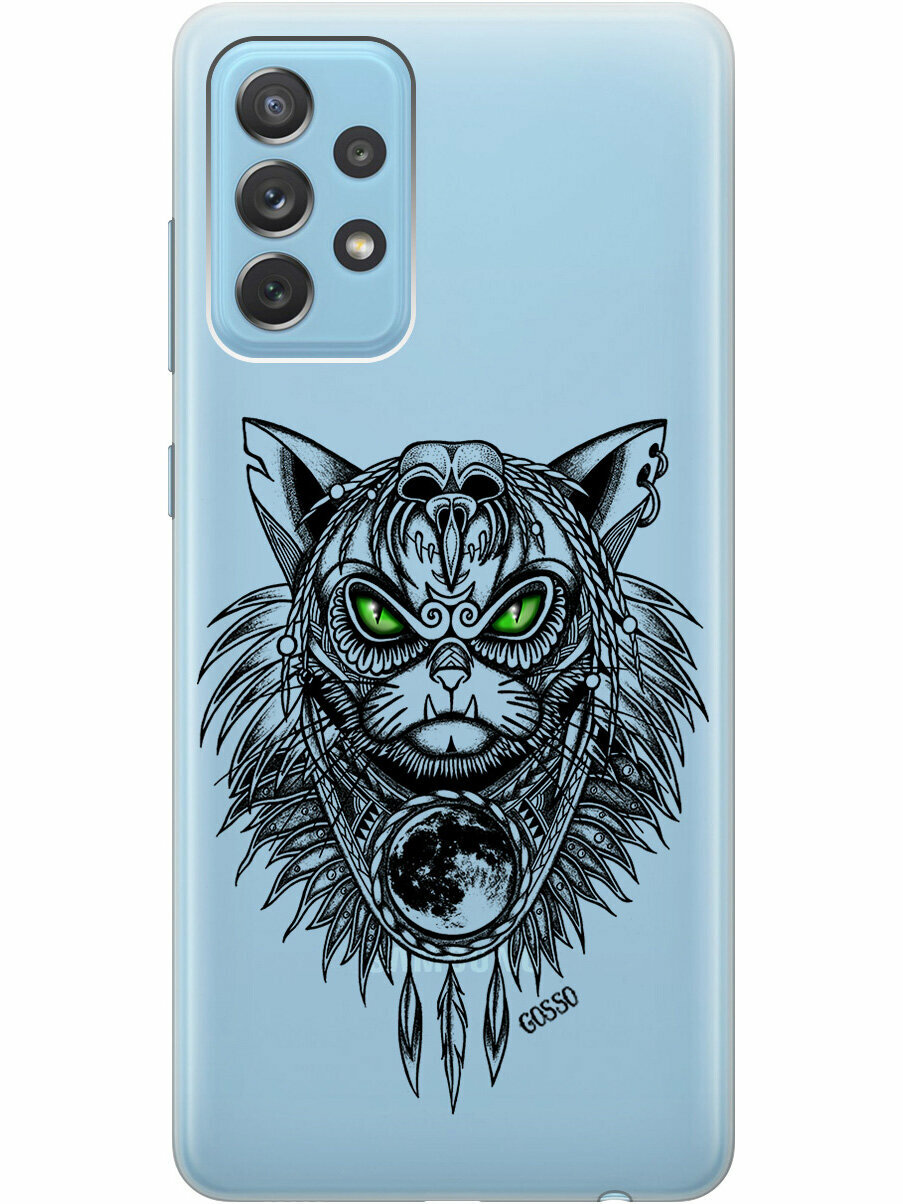 Ультратонкий силиконовый чехол-накладка Transparent для Samsung Galaxy A72 с 3D принтом "Shaman Cat"