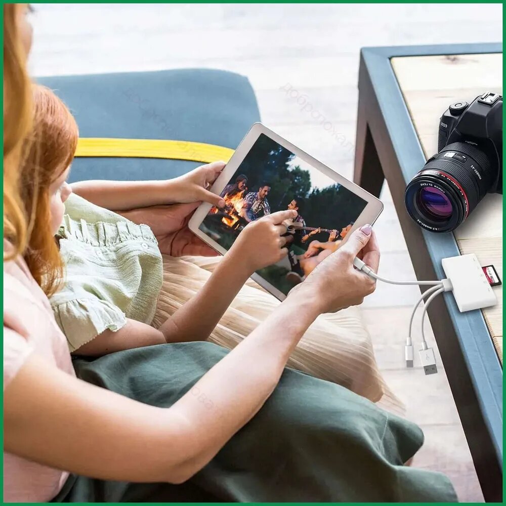 Картридер 5-в-1 для iPhone iPad MacBook Lightning/USB/Type C, белый