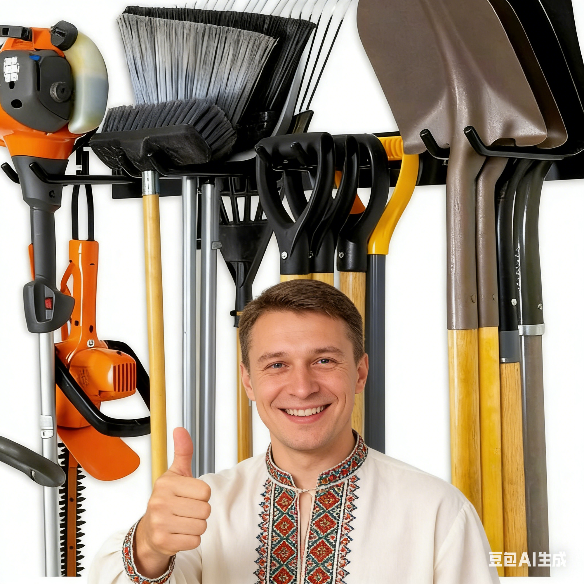 Подставка стеллаж RRAIU настенный для садовых инструментов лопат, граблей, топоров, кирок на 4 отсека черный