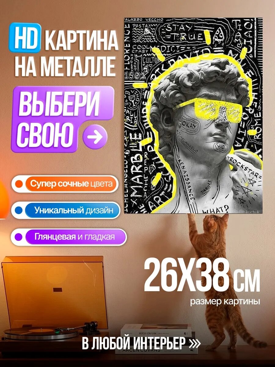 Картина на HD металле Давид в очках