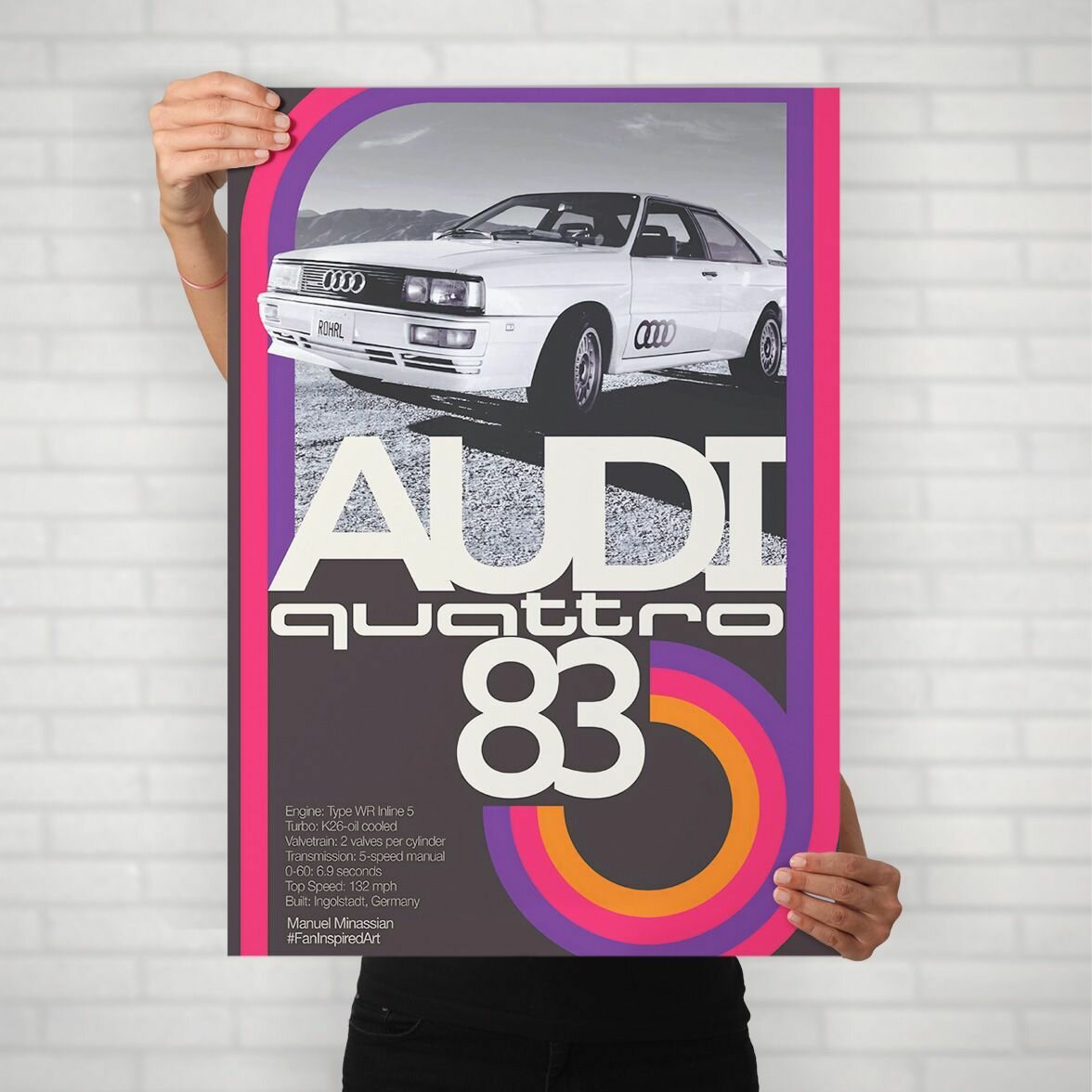 Плакат на стену для интерьера Культовые машины (Audi Quattro 5) - Постер по легендарным и классическим ретро автомобилям формата А1 (60x84 см)