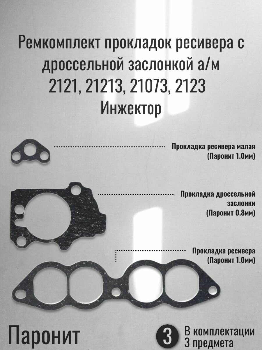 Ремкомплект прокладок ресивера с дроссельной заслонкой а/м 2121, 21213, 21073, 2123 Инжектор (Паронит 1.0мм - 0.8мм)