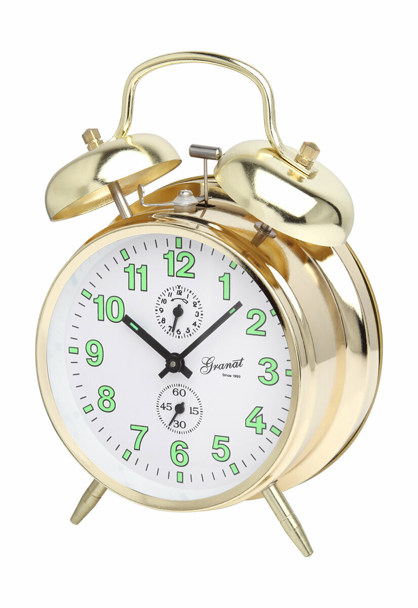 Будильник механический с колокольчиками громкий гранат М 207-5 цвет золото, высота 16 см