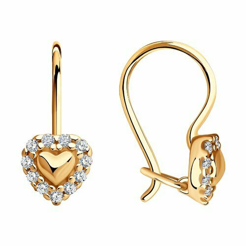 Серьги, серебро, 925 проба, золочение, фианит