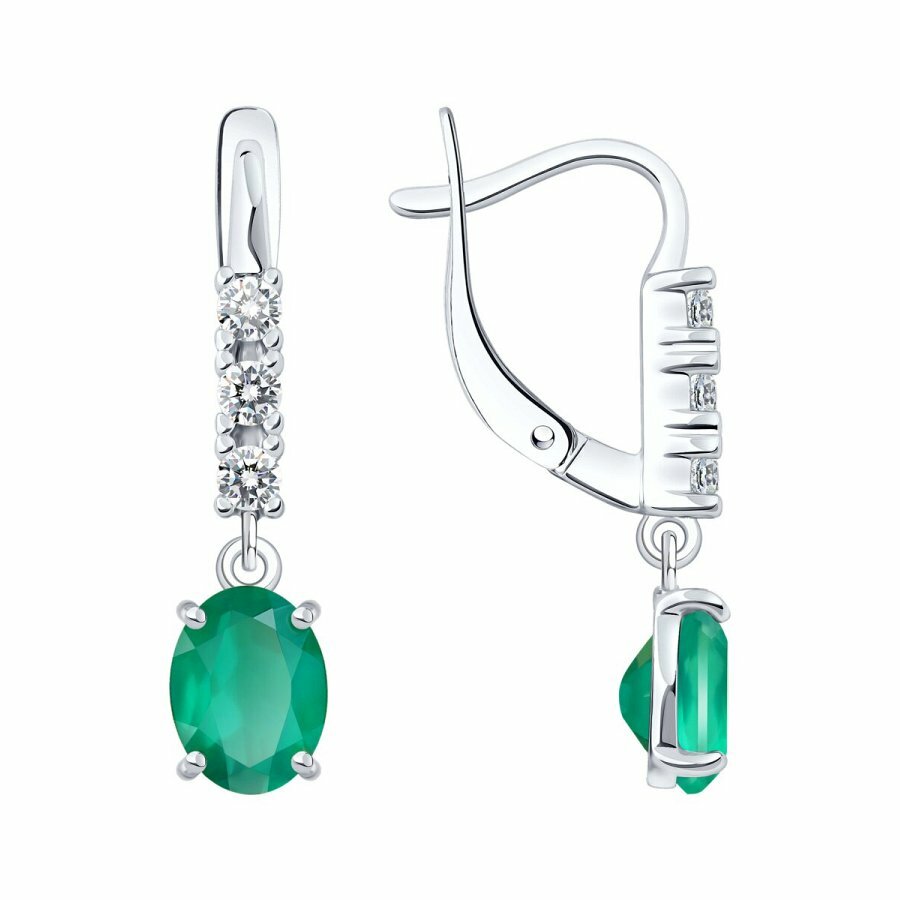 Серьги, серебро, 925 проба, родирование, фианит, агат