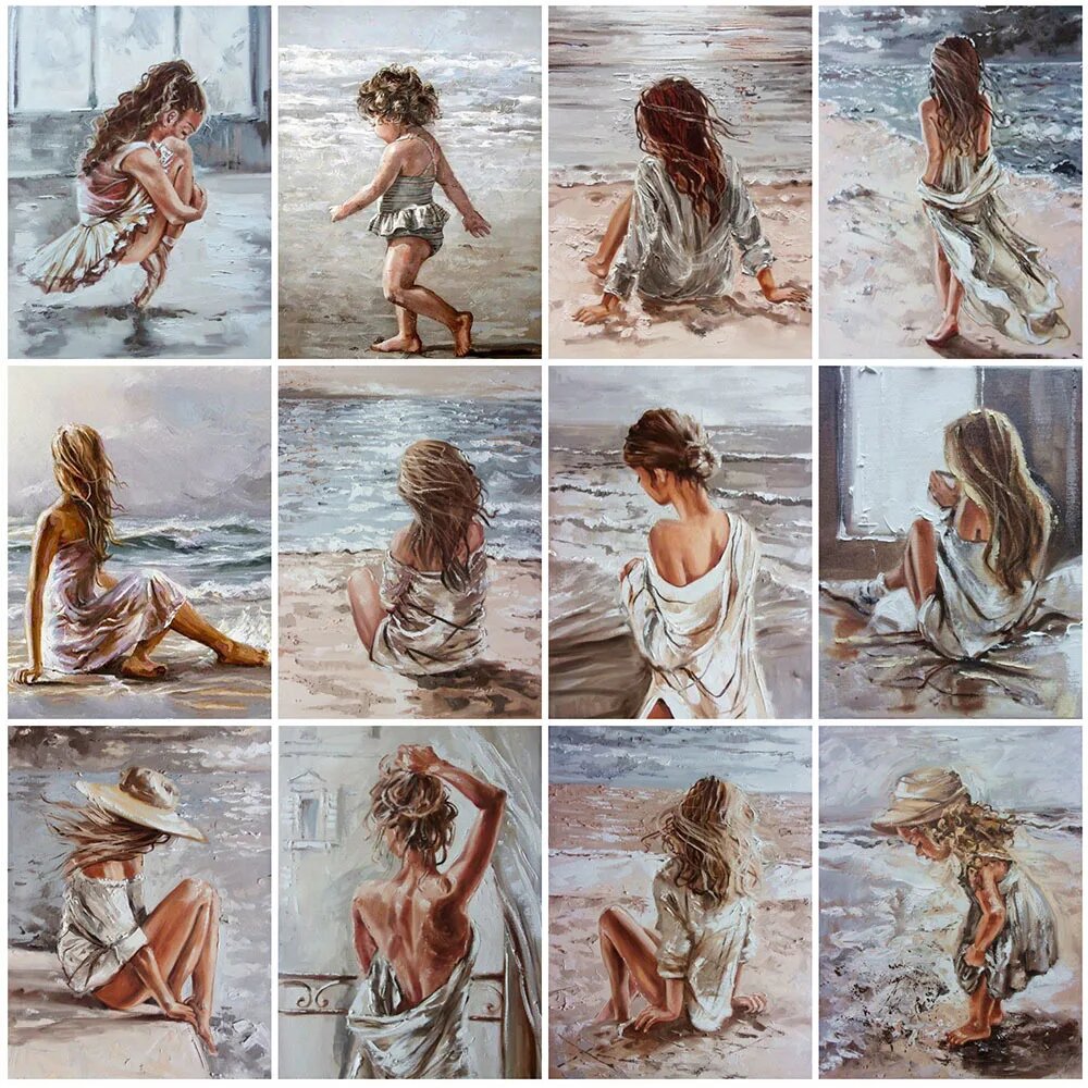 Алмазная картина Девушка у моря, 20x30см, белый, 6027 — фото 1