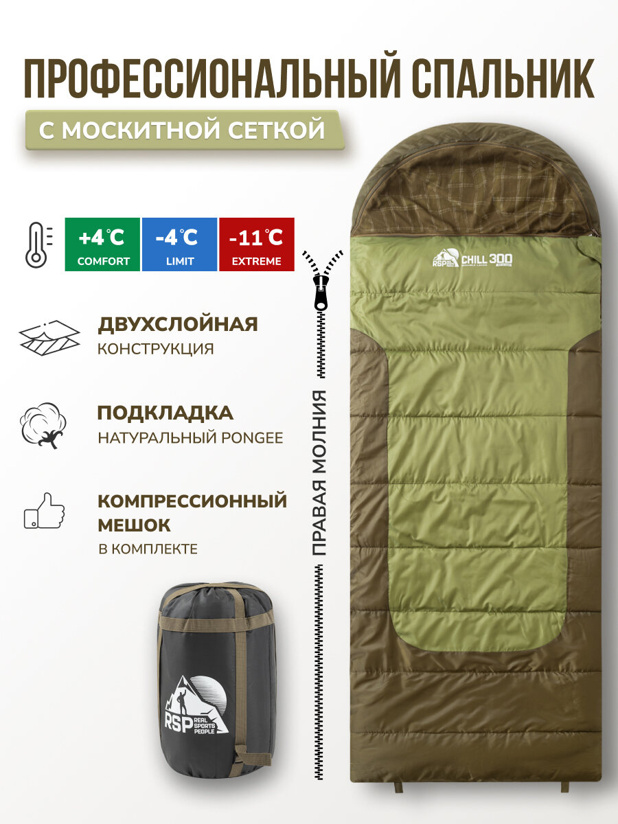 Спальный мешок с москитной сеткой RSP CHILL 300 R (молния справа)