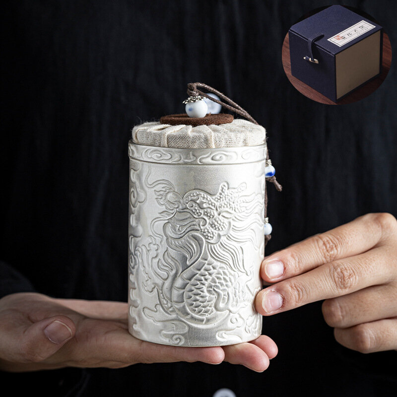 Гравированная чайная банка Longteng Shengshi, герметичная портативная миниатюрная изысканная чайная банка, подарок для домашнего использования, высококачественная позолоченная серебряная банка.