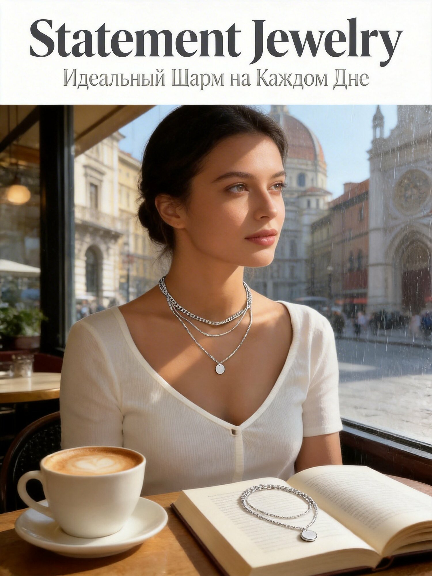 Многослойное ожерелье 3 в 1 с монетой, цепочки 34+7 см, 38 см и 45 см, серебристое гипоаллергенное с застежкой-лобстер