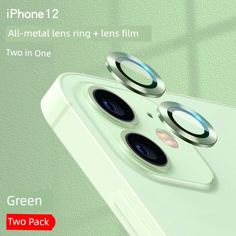 IPhone 12 Ободок для объектива камеры из алюминиевого сплава зеленый цвет не влияет на вспышку 2 шт