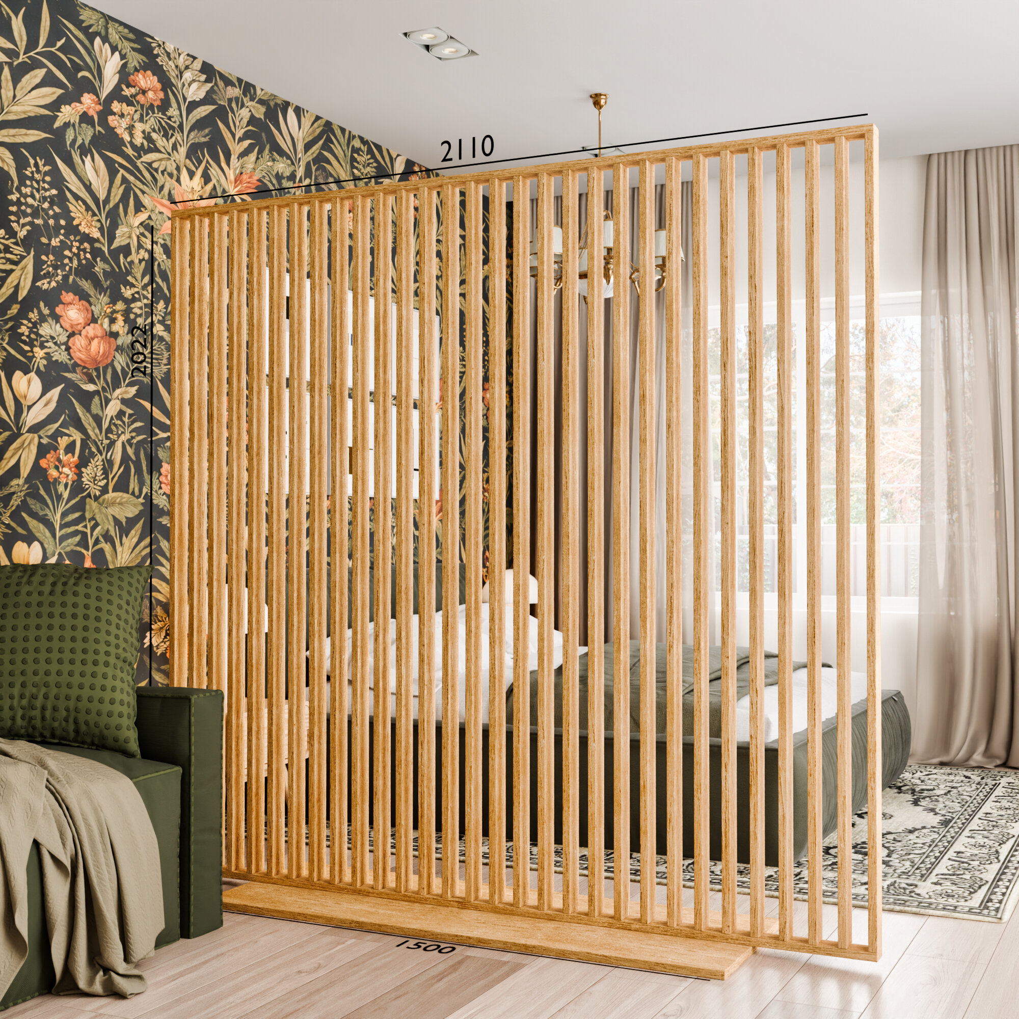 Реечная перегородка ширма для зонирования пространства 2110 мм, Дуб Сонома