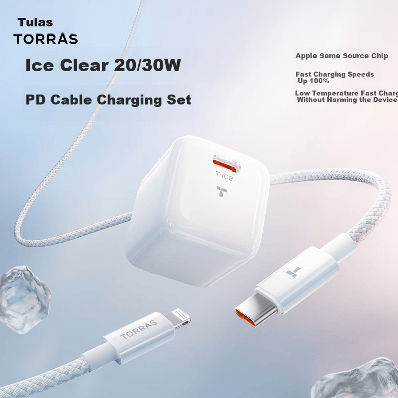 TORRAS Ice Cube Lite 20W GaN быстрая зарядка для iPhone 14 13 12 PD совместимость Цвет：Прозрачно-белый + набор кабелей