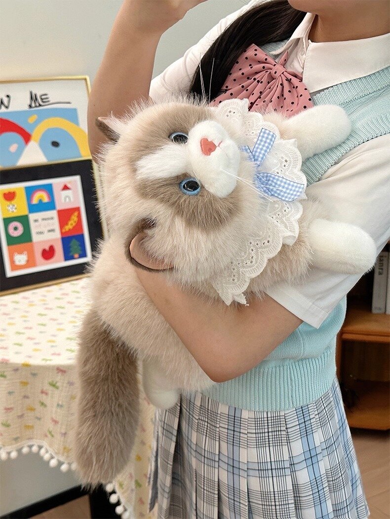 Имитация Рэгдолл Кошка Кукла Милая Мяукающая Кошка Плюшевая Игрушка-Коричневый Звук Рэгдолл Кошка-45см