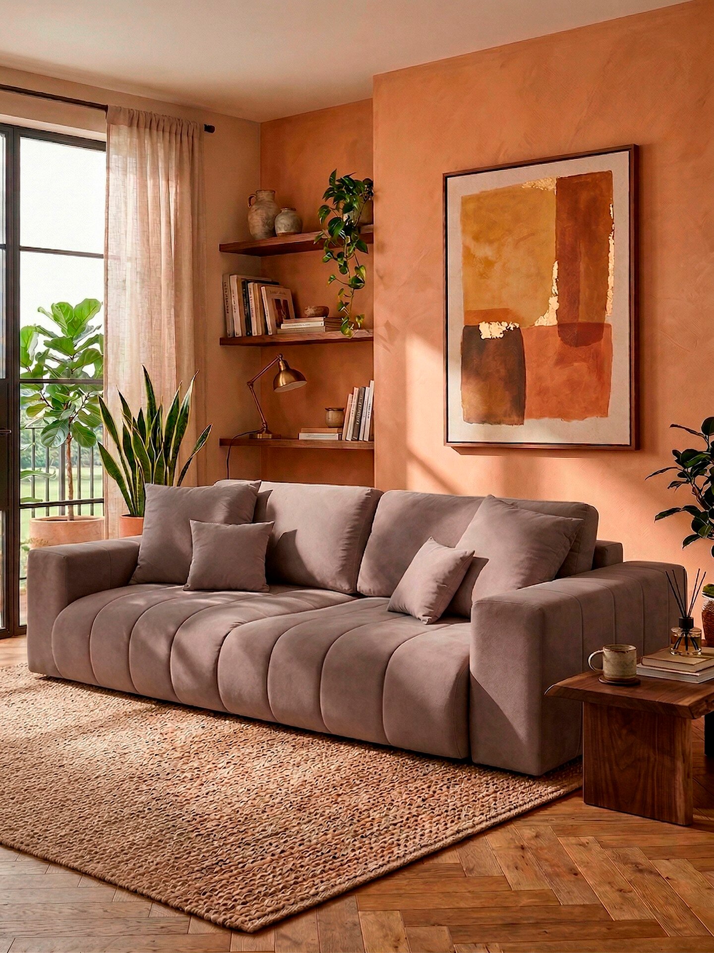 Диван Чедер Лайт Velutto 37 NOW 247x94x80 см, розовый Велютто, еврокнижка Фиеста