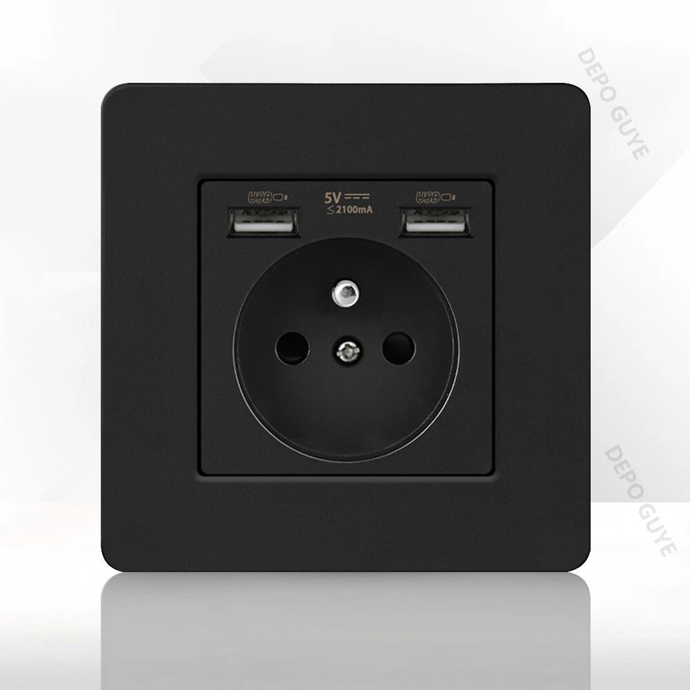 Розетка Depo Guye черная с USB 2USB socket