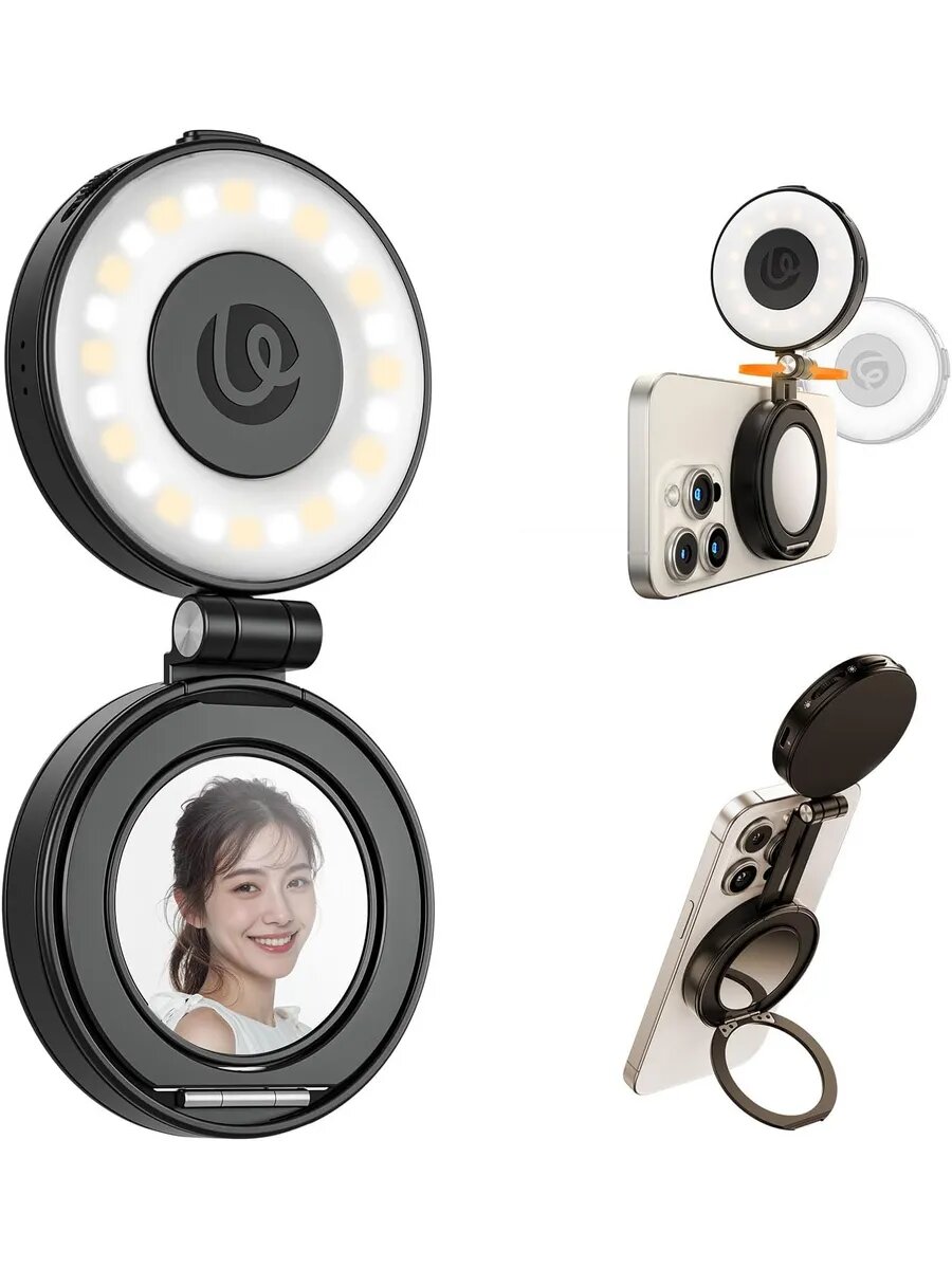 Светодиодная кольцевая лампа ULANZI LM23, LED, для селфи, видеозвонков, интервью, 360°, черный цвет