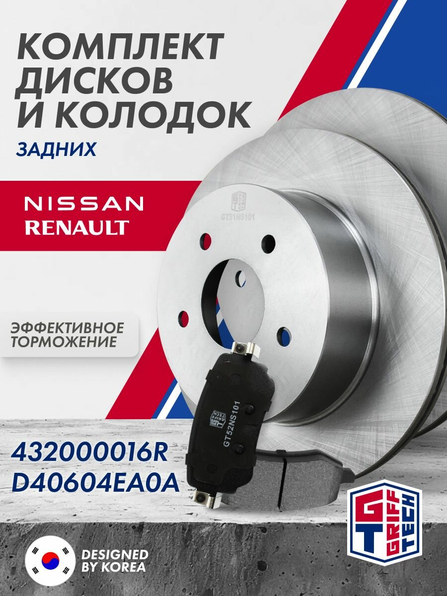 Комплект задних тормозных дисков с колодками Nissan X-Trail T32, Nissan Qashqai J11 ; 432000016R D40604EA0A