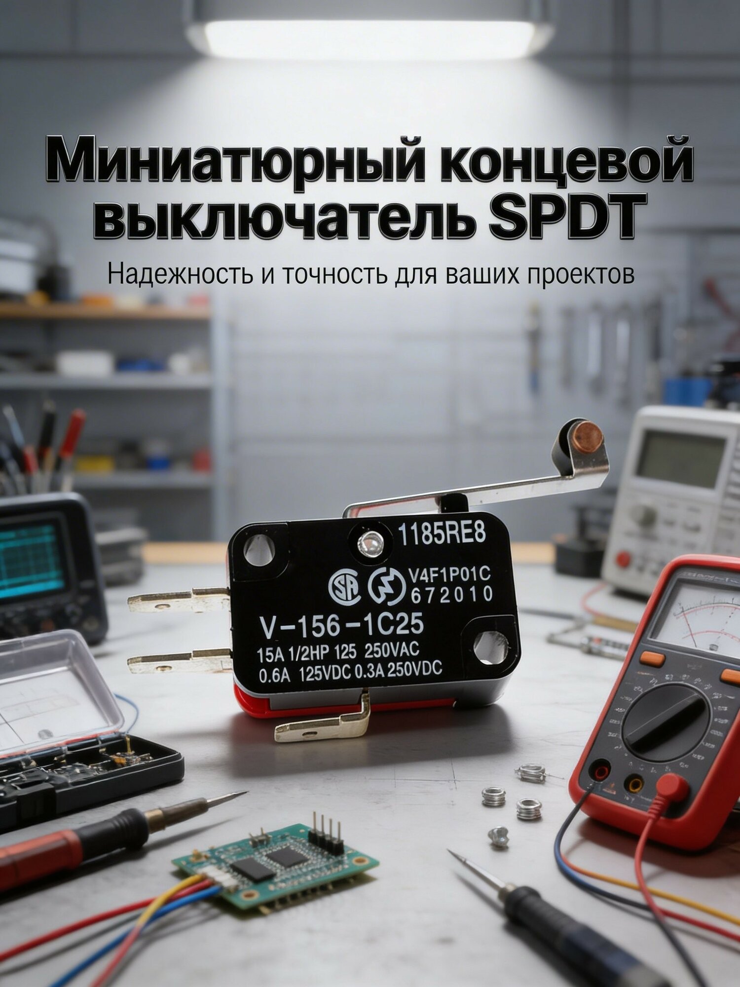 Миниатюрный концевой выключатель SPDT, длинный шарнирный роликовый рычаг для систем автоматизации и контроля перемещений, пластик и металл