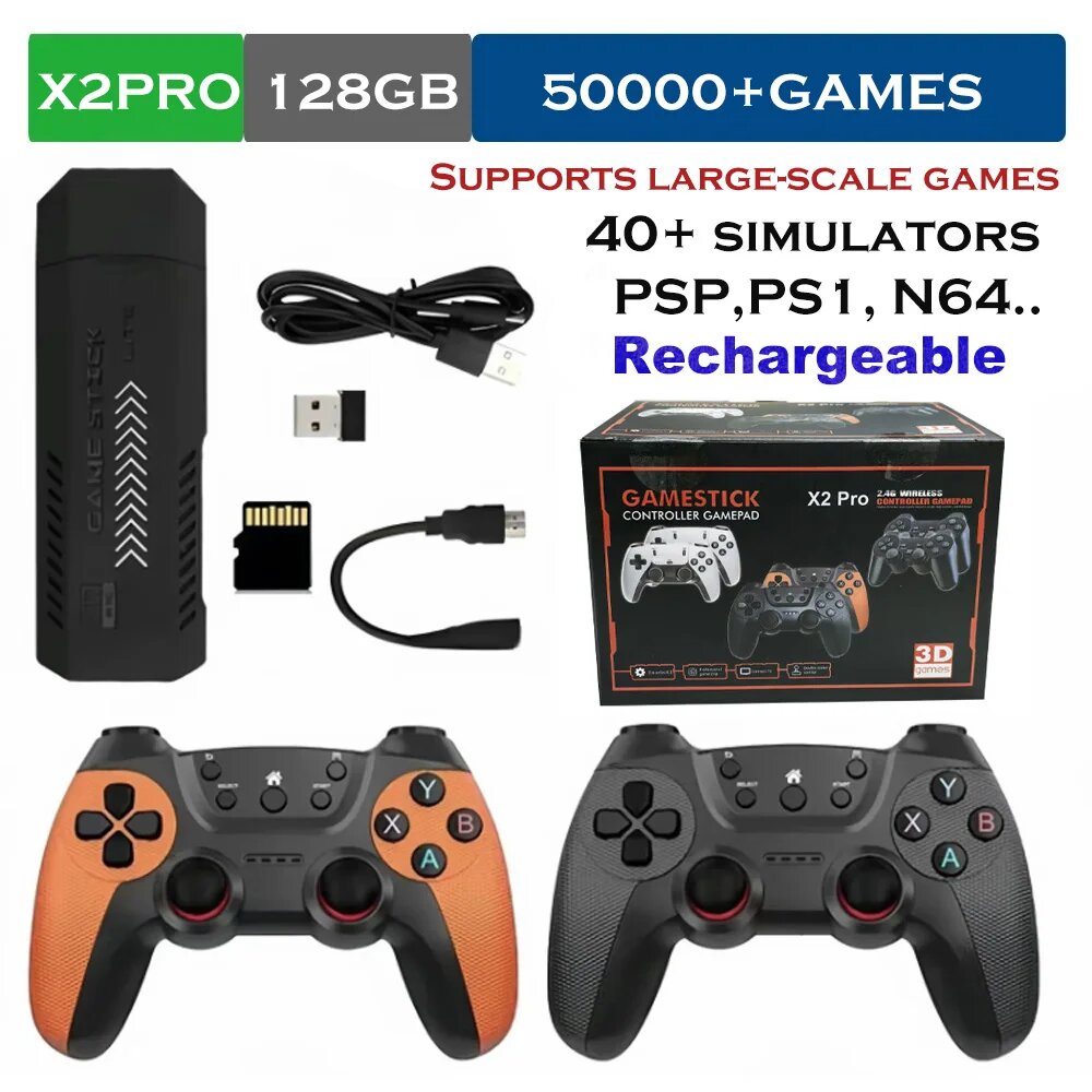 Игровая консоль X2 Pro с более чем 50 000 встроенными ретро-играми и более чем 40 эмуляторами, совместимая с PS1/N64/DC.