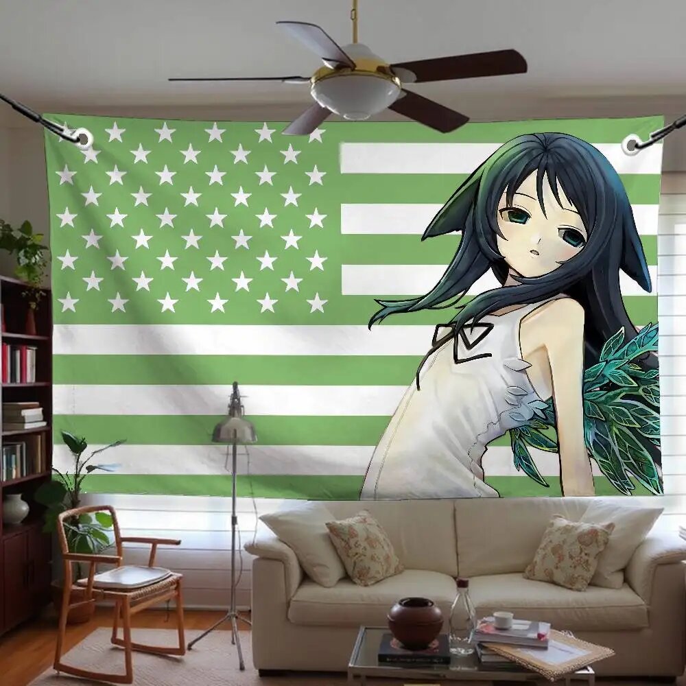 Гобелен с аниме девушкой и флагом США, 100x150 см, z8
